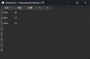 PySide Model/View【第1弾】表・一覧表示を本格運用！QTableView + QStandardItemModel | 使える.py